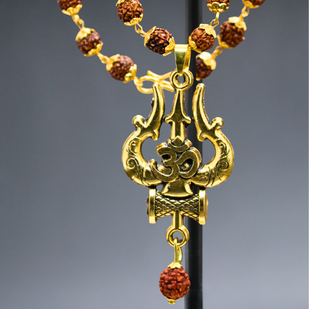 Gold Plated Rudraksha Om Trishool Necklace for Devotion – Archyam